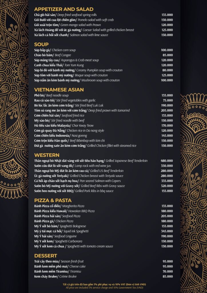 MENU RESTAURANT FLOOR 25 - Tập đoàn Khách sạn Sala, Việt Nam | Trang ...
